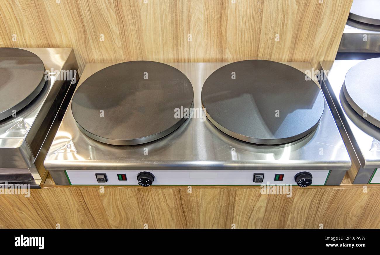 Commercial Pancake Maker Machine Two Hot Plates Round Shape Stock Photo ...