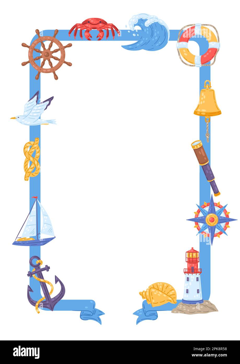 Background with nautical symbols and items. Marine cute illustration ...