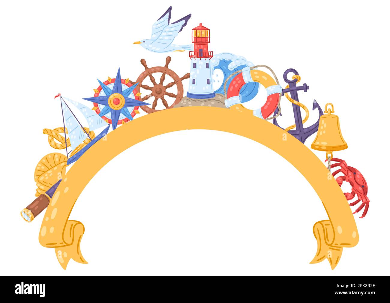 Background with nautical symbols and items. Marine cute illustration ...