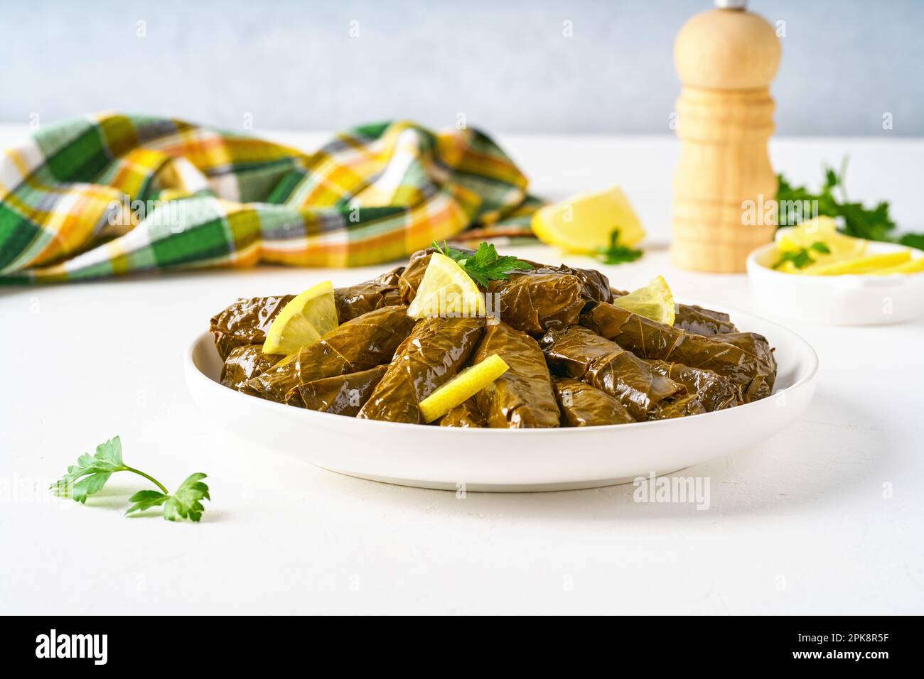 Stuffed grape leaves . Traditional caucasian, mediterranean and middle ...