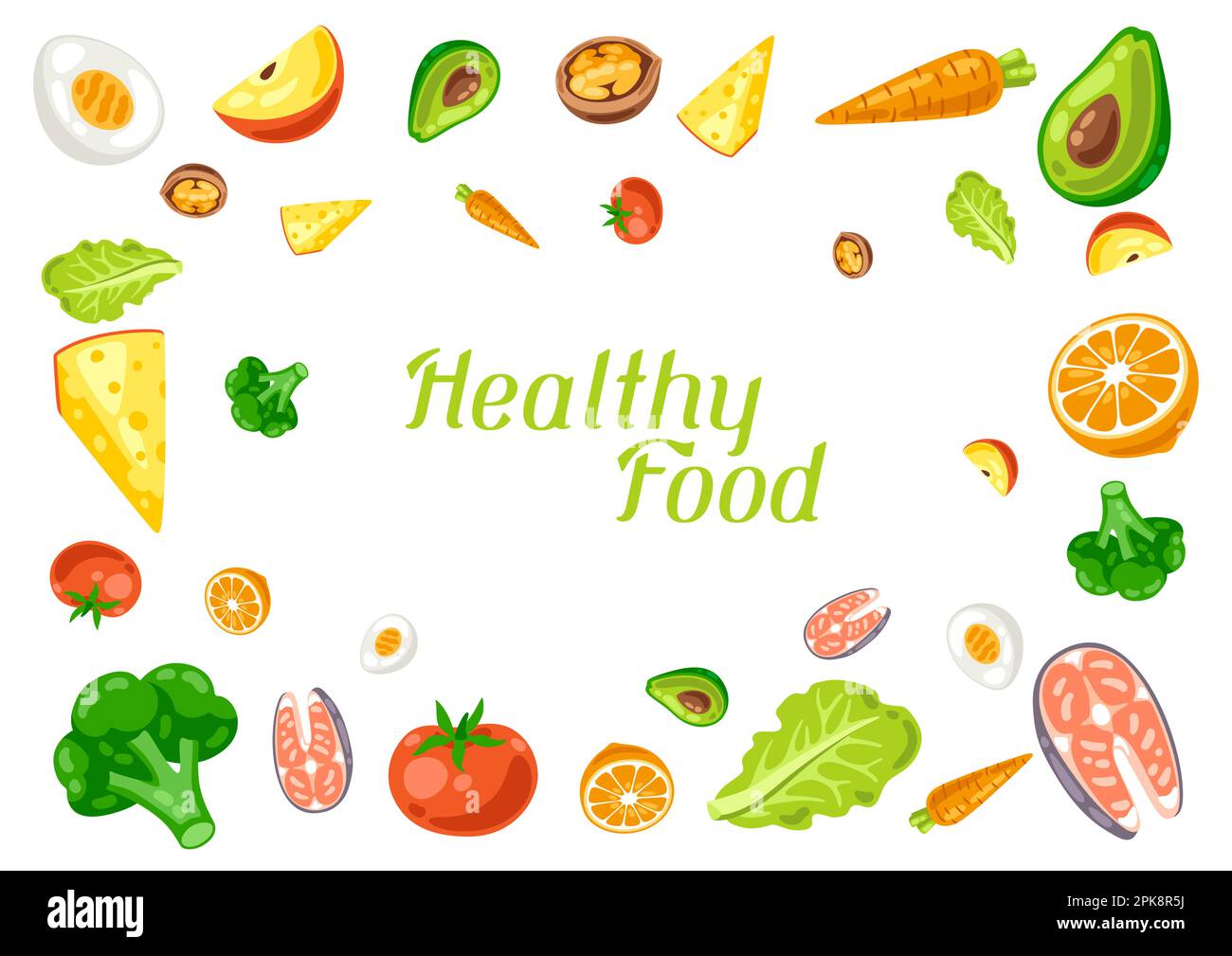 Background with healthy eating and diet meal. Fruits, vegetables and ...