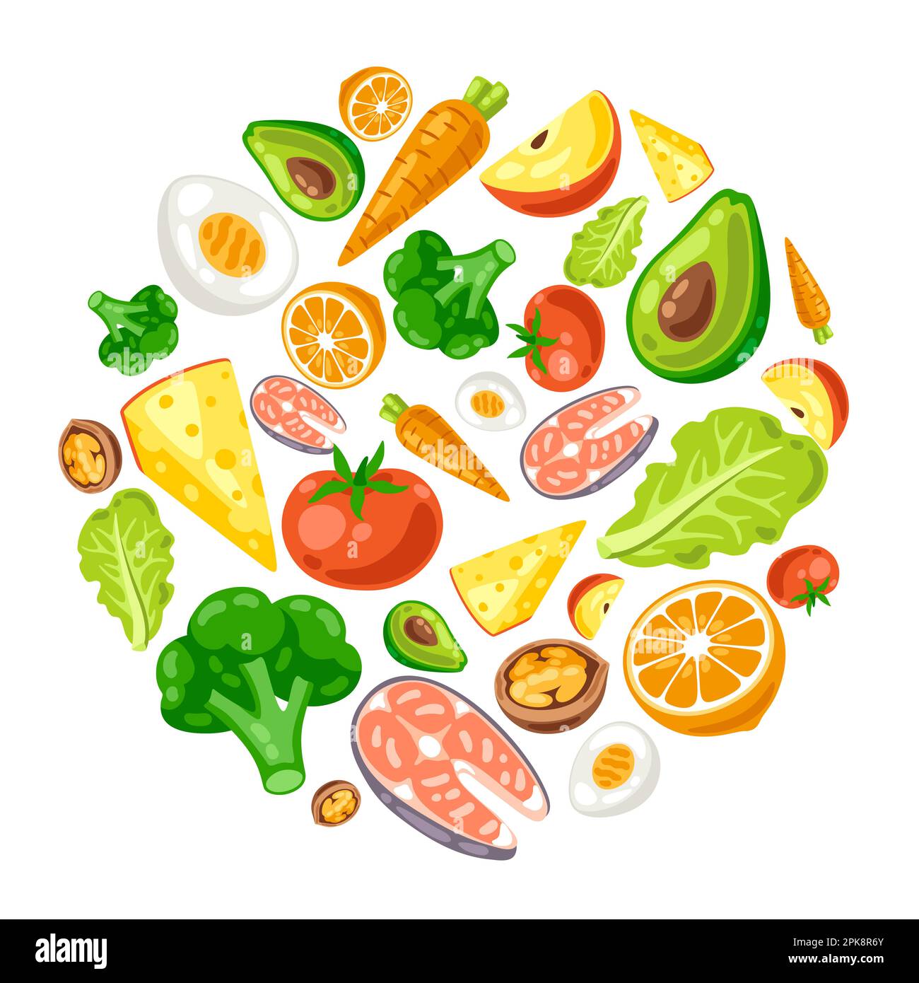 Illustration of healthy eating and diet meal. Fruits, vegetables and ...