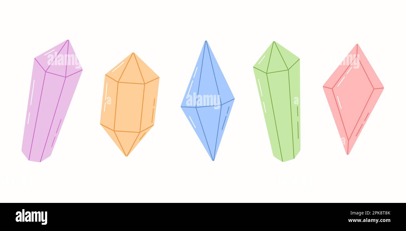 Set of simple minimalistic magic crystals, gems and minerals. Colorful ...