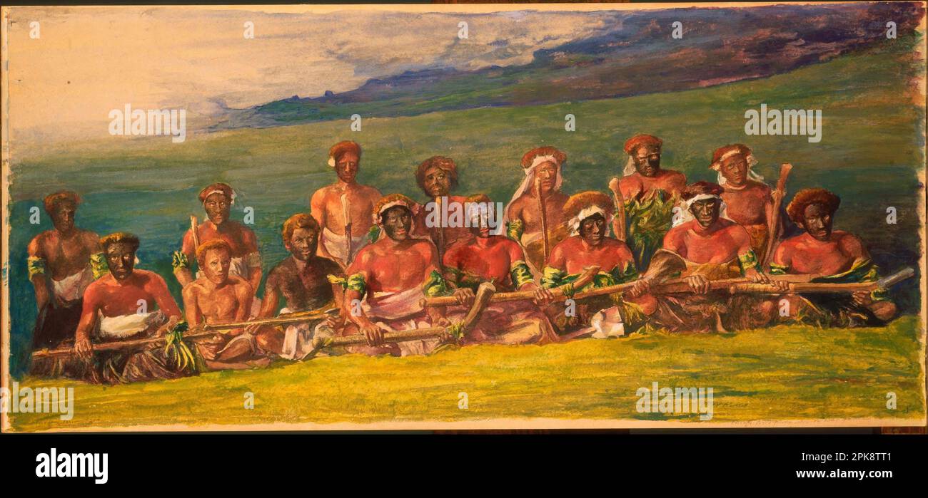 Chiefs and Performers in War Dance, Fiji 1891 by John La Farge Stock ...