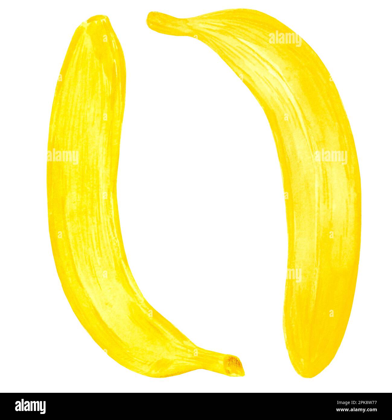Hand drawn yellow banana watercolor illustration. Leaves isolated on ...