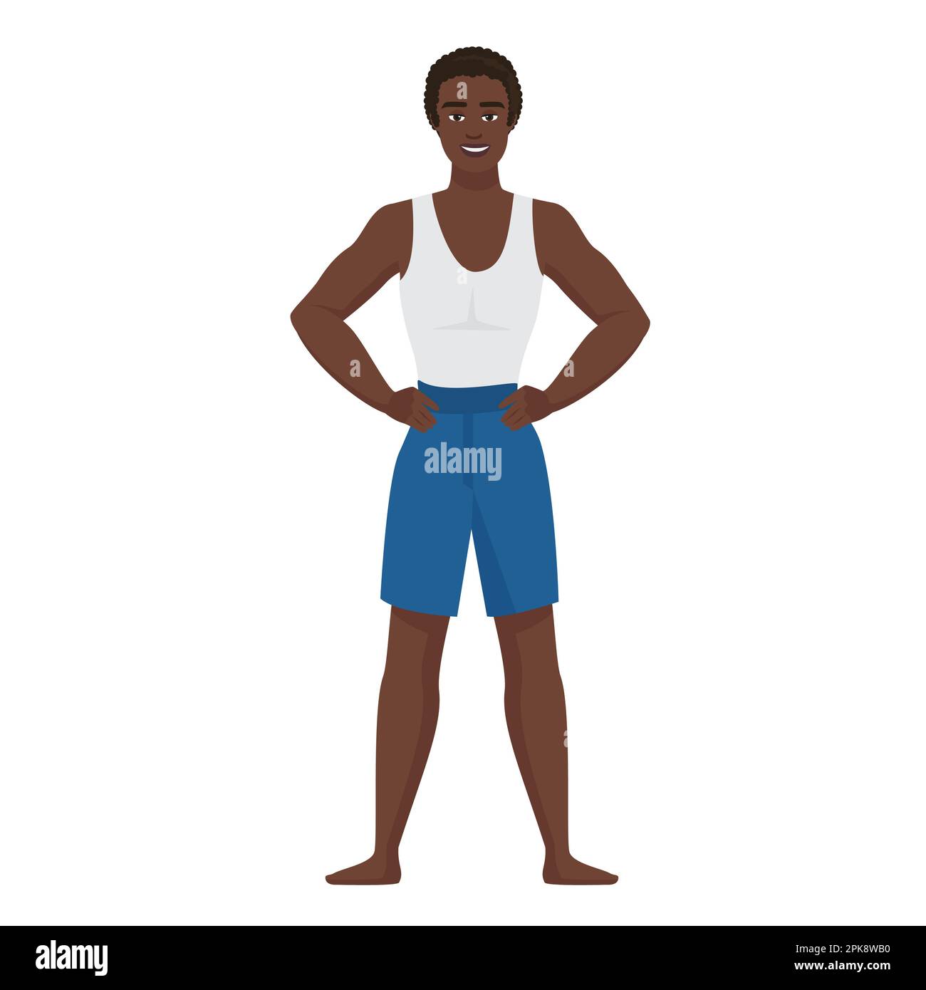 Sport male trainer with hand on hips. Confident gym workout coach ...