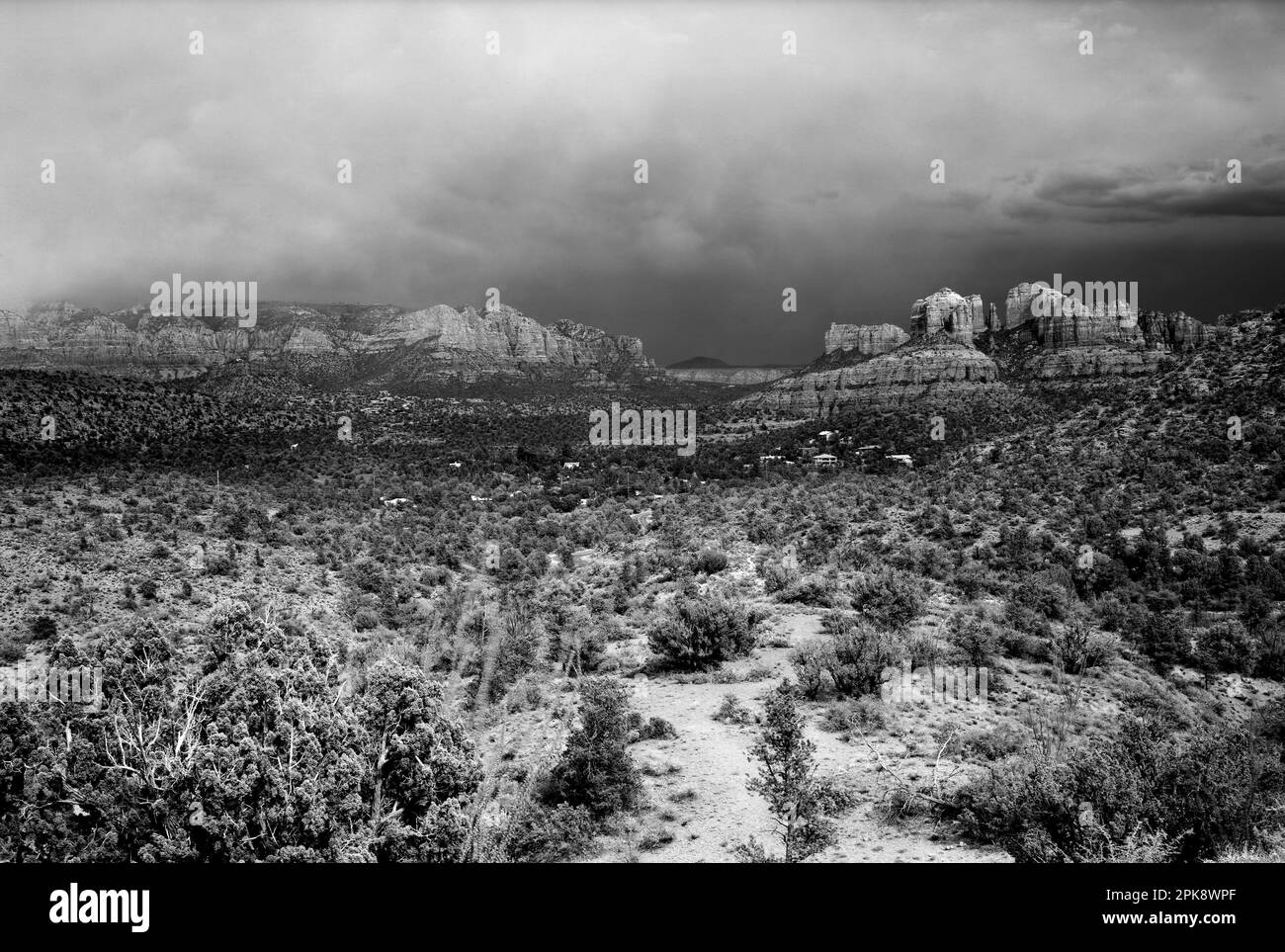 Black and white country mountains surrounding Sedona Arizona Stock ...