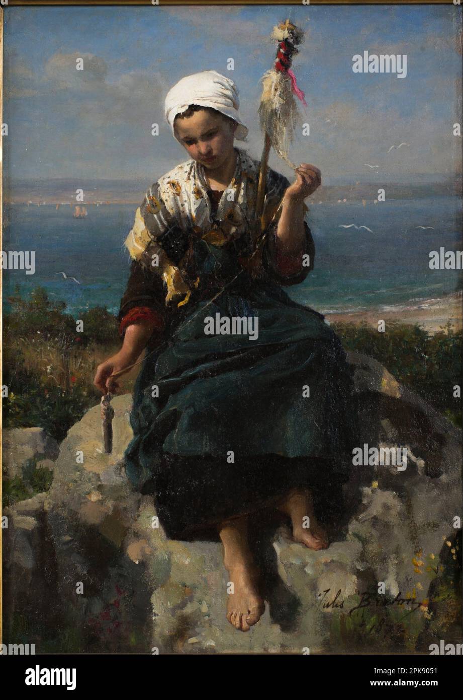 The Flax Spinner 1872 by Jules Breton Stock Photo - Alamy