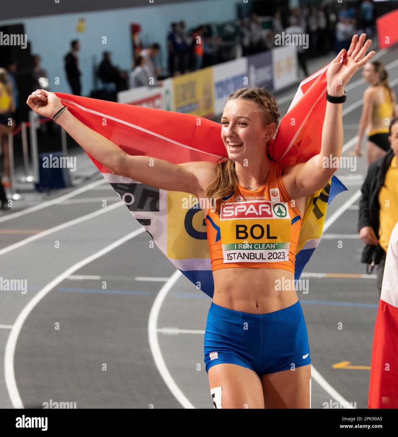 Femke Bol of the Netherlands celebrating her win in the women’s 400m ...
