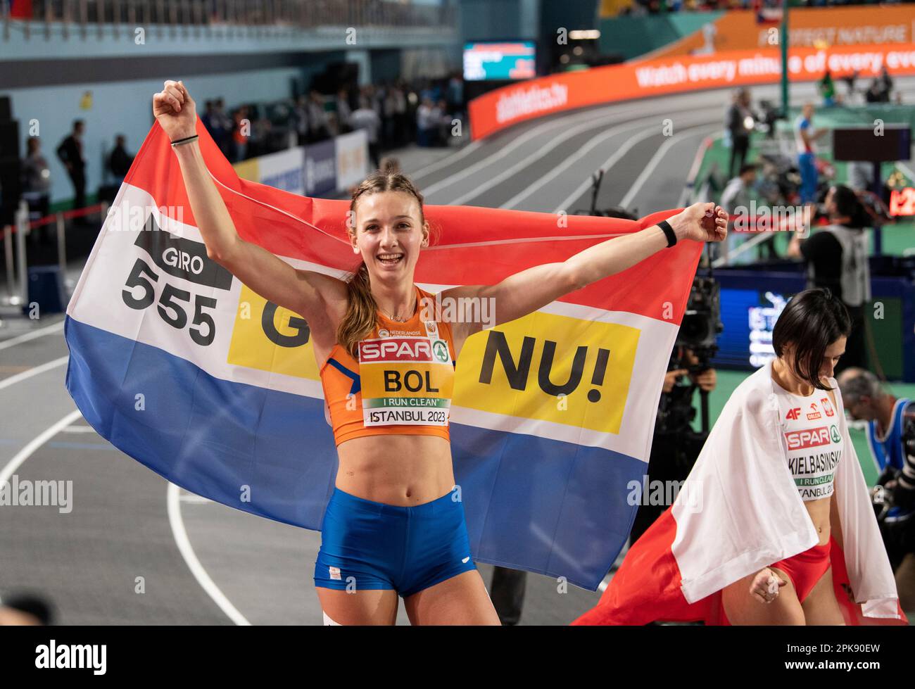 Femke Bol of the Netherlands celebrating her win in the women’s 400m ...