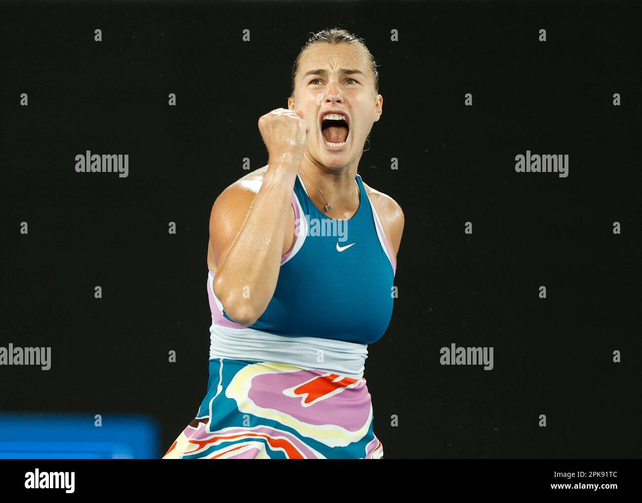Aryna Sabalenka of Belarus celebrating at the Australian Open 2023 ...