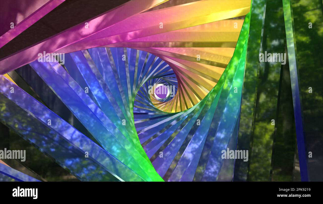 Glowing neon ring light in tunnel. Multicolor shining triangular tunnel ...