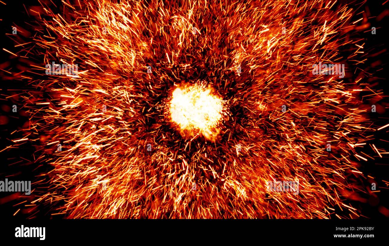 Realistic fiery explosion with sparks over a black background. Fire ...