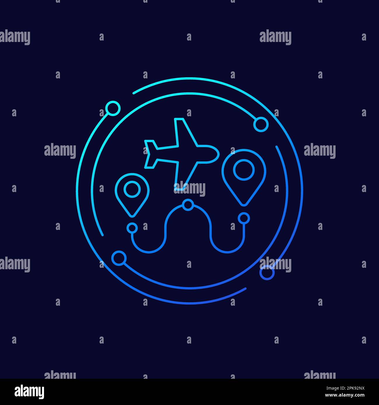 Flight route icon with an airplane, linear design Stock Vector Image ...