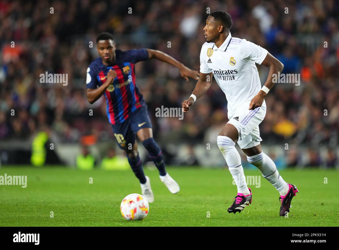 David Alaba of Real Madrid and Ansu Fati of FC Barcelona during Copa ...