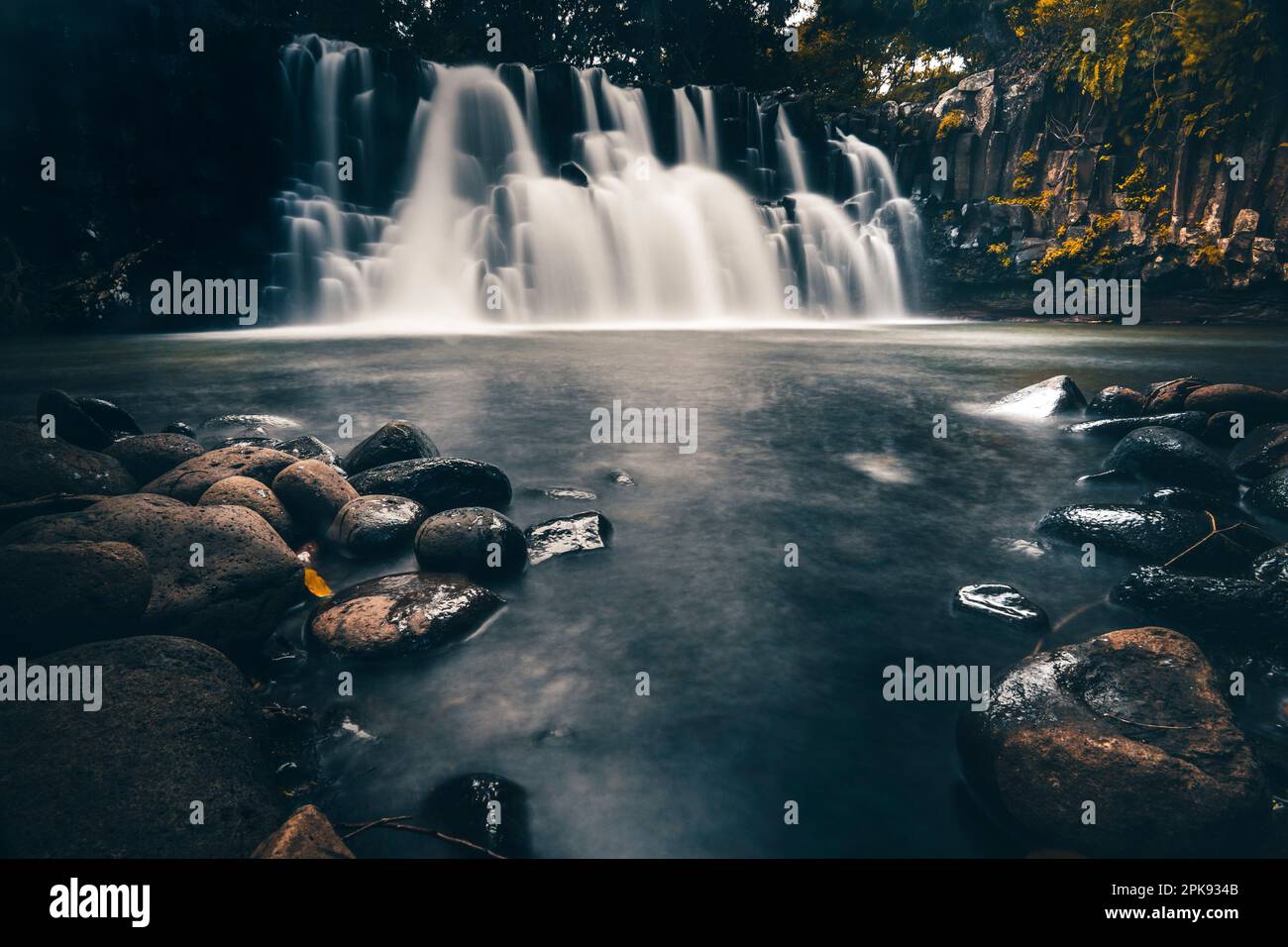 Rochester Falls on Mauritius, beautiful waterfall over basalt stelae in ...