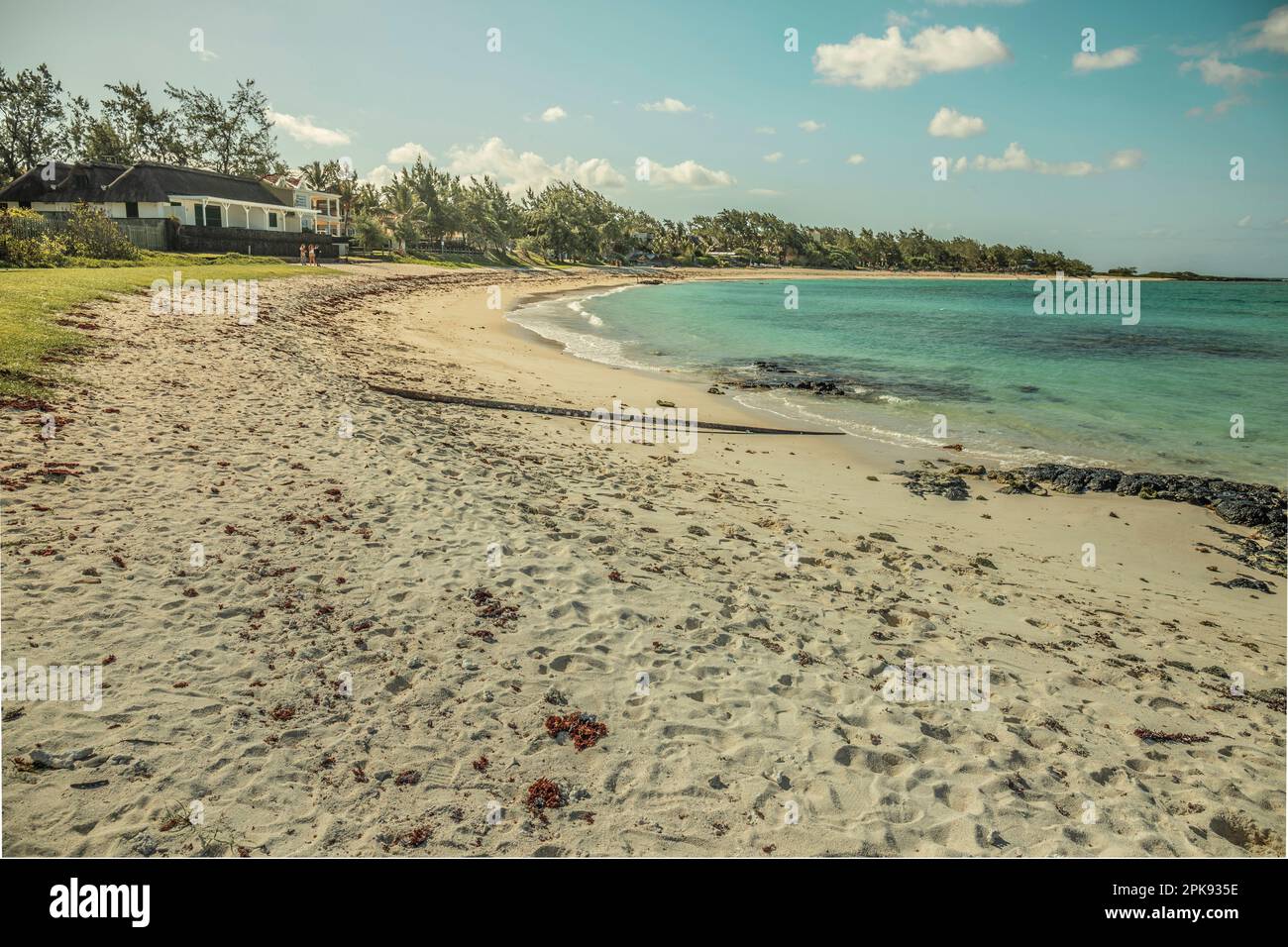 Sandy beach Out of the blue in the east of Mauritius. Beautiful natural ...