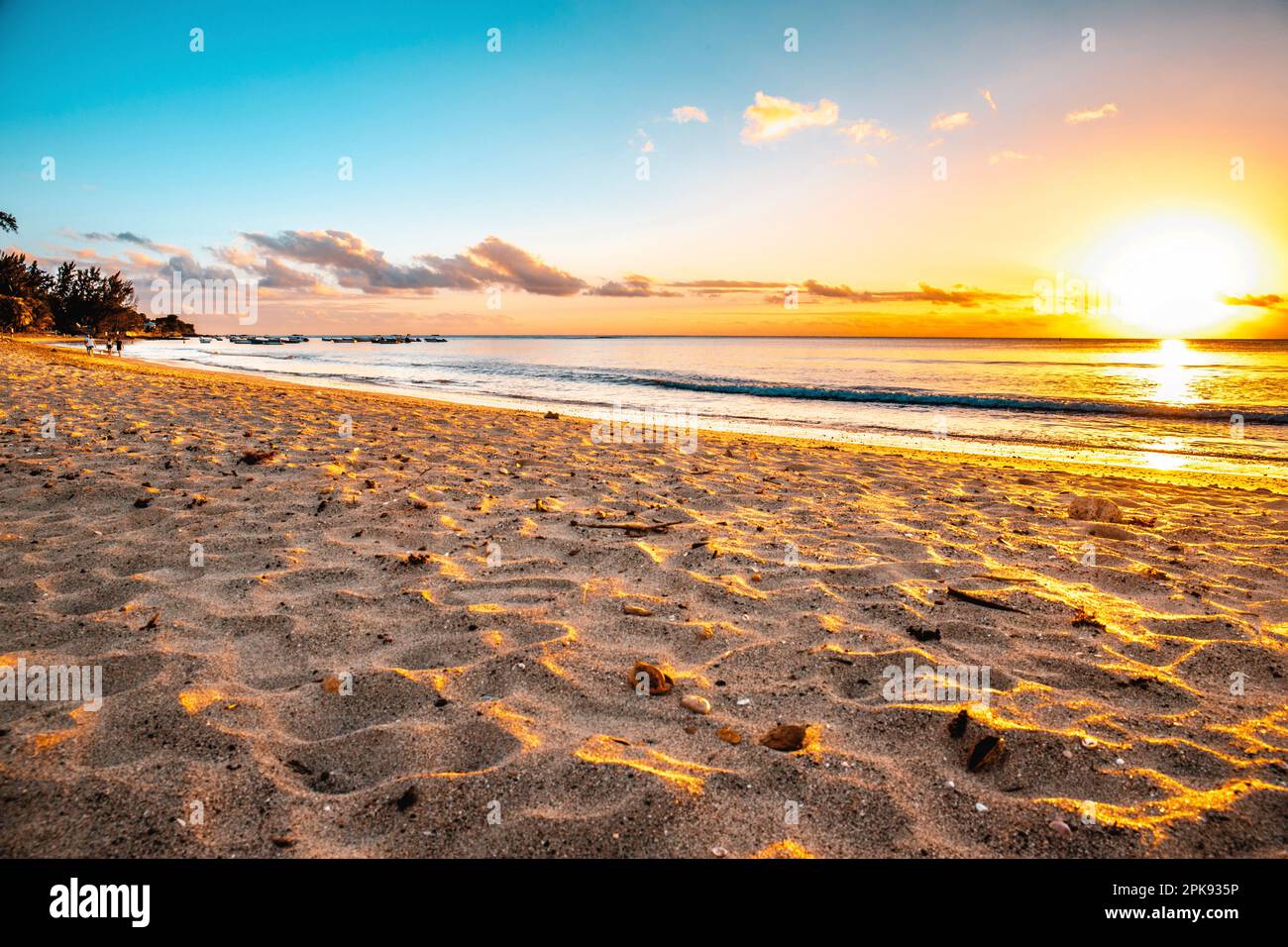 Mauritius, flic en flac beach on the island. The picturesque sandy ...