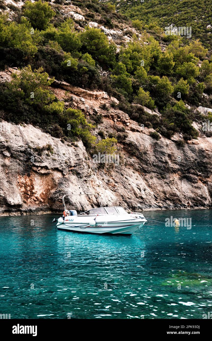 small excursion port on Zakynthos, Porto Vromi Beach Stock Photo - Alamy