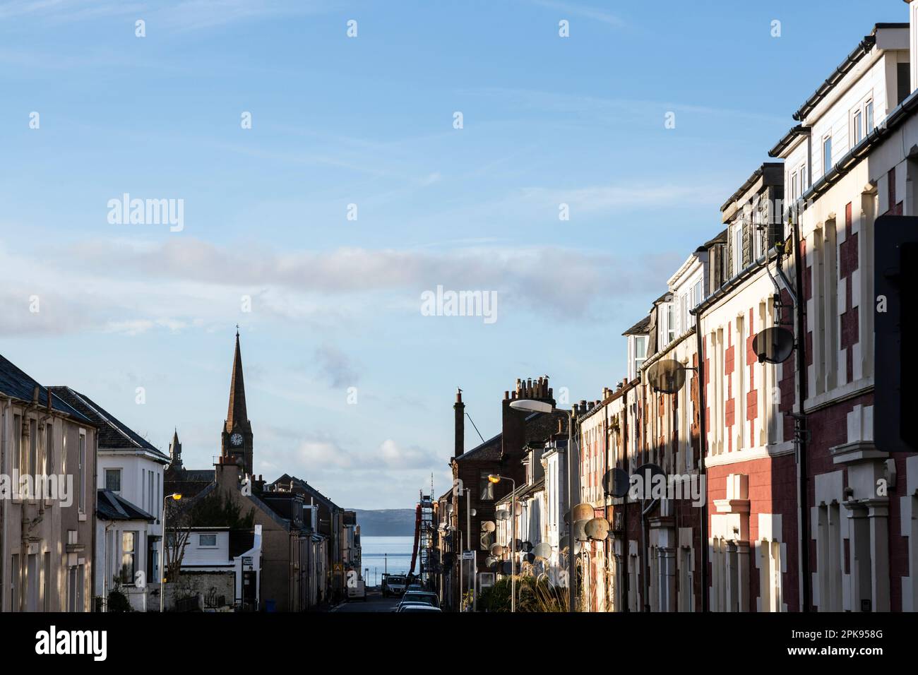 View down Nelson Street in afternoon sunlight, Largs, North Ayrshire ...