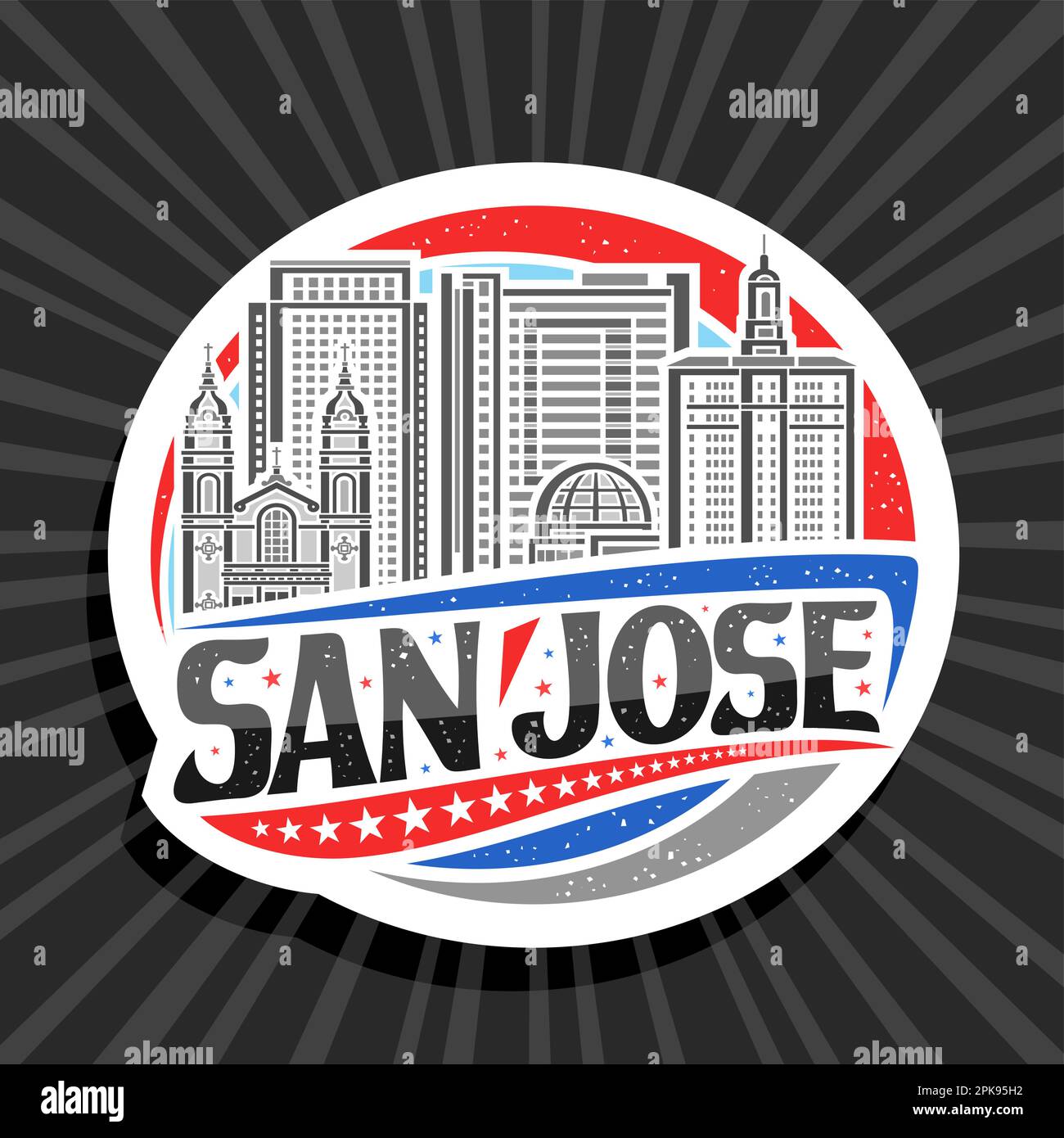 Vector logo for San Jose, white decorative label with illustration of ...