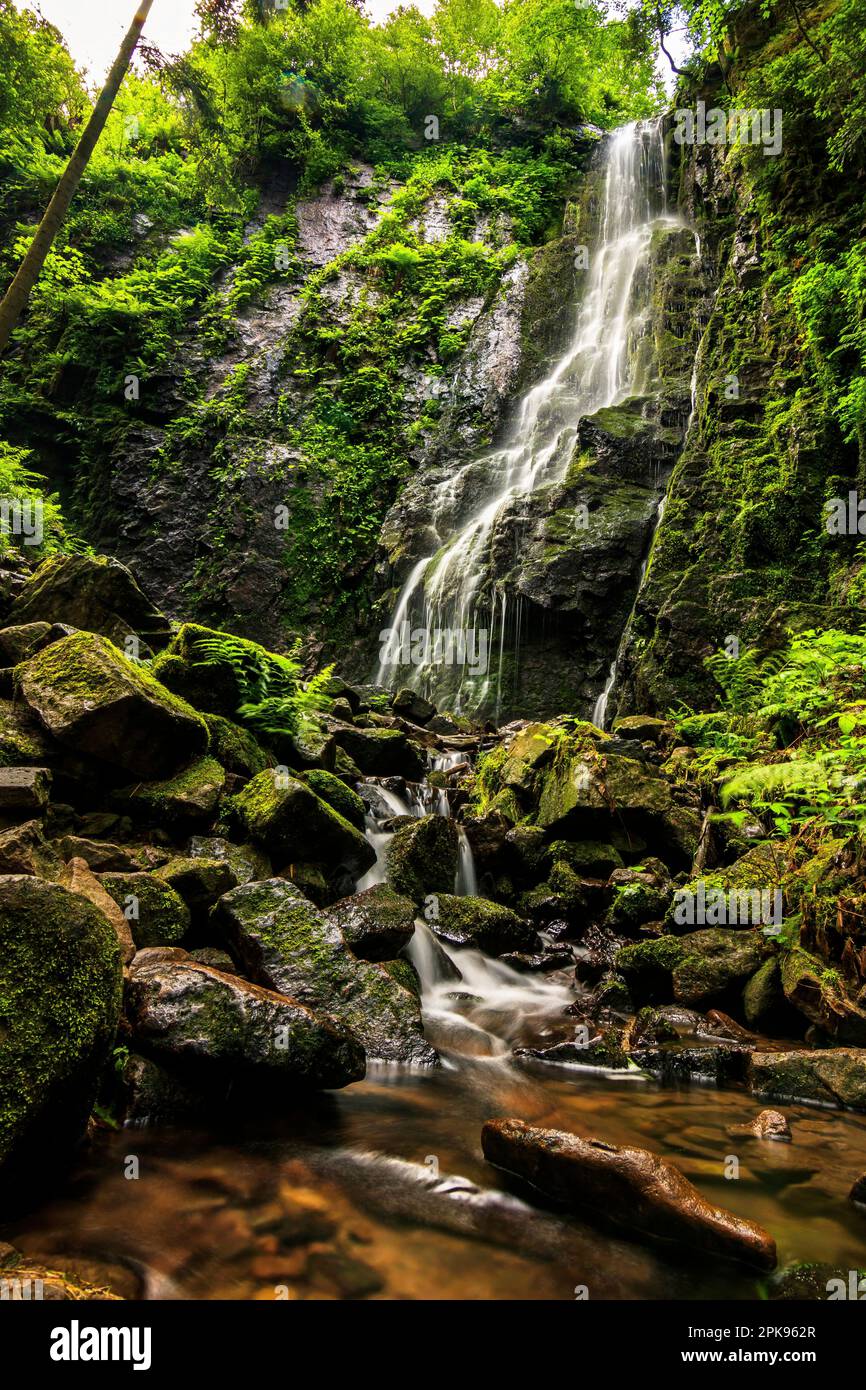 The Burgbach waterfall in Bad Rippoldsau-Schapbach in the middle of the ...