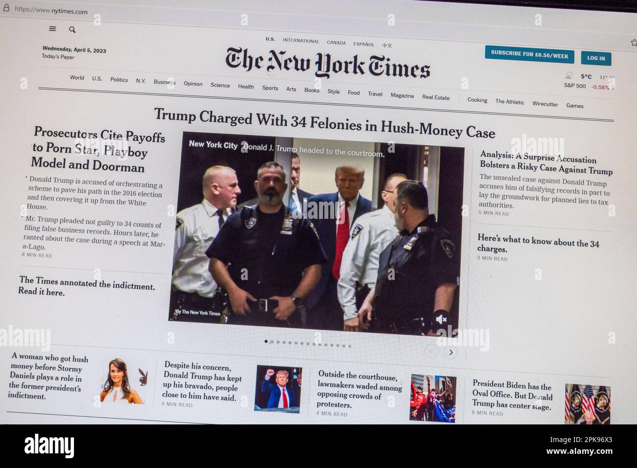 "Trump charged with 34 felonies..." headline on theThe New York Times ...