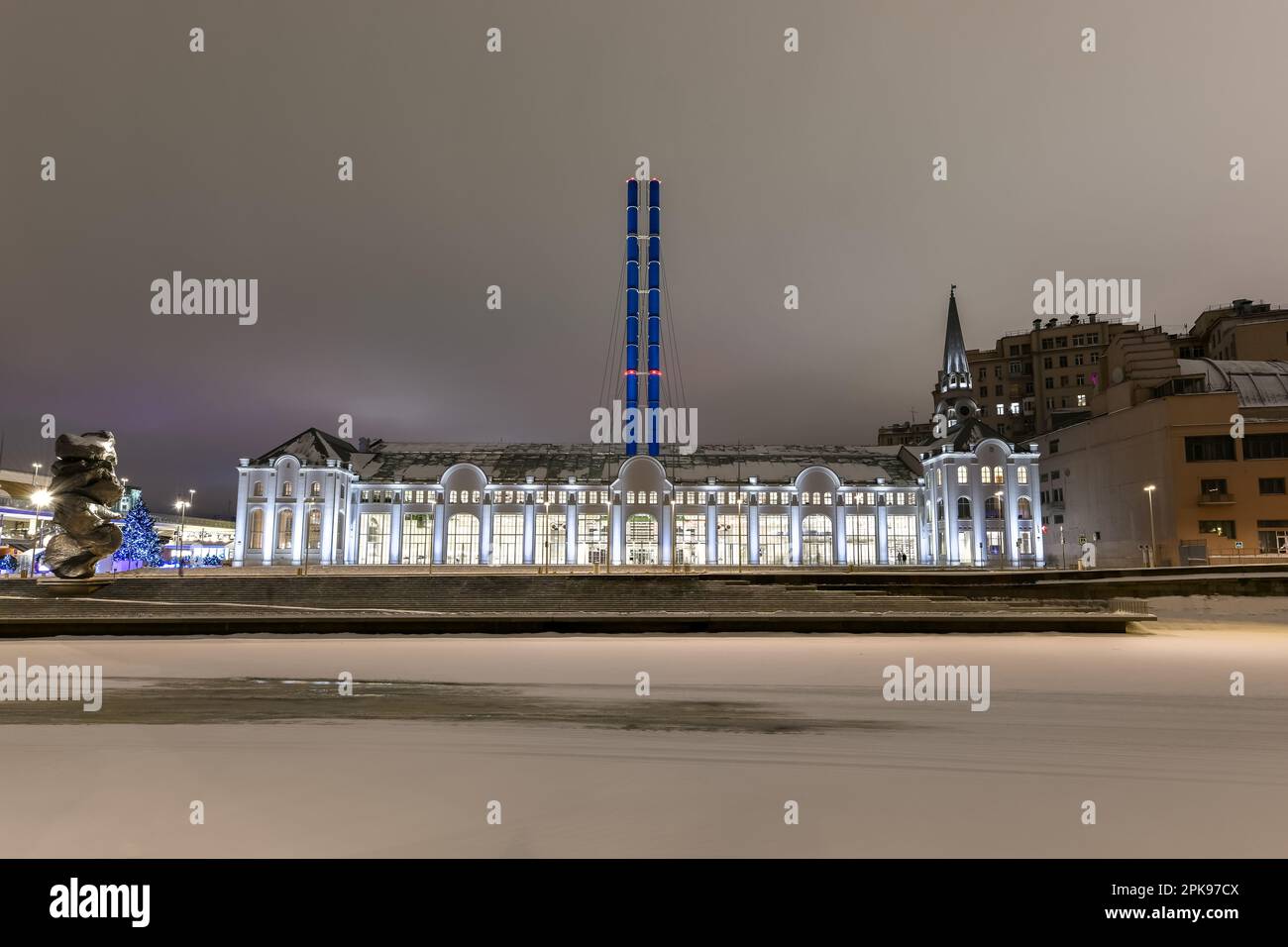 Night city landscape with a view of the House of Culture "GES-2" during ...