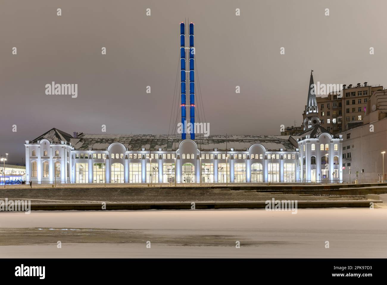 Night city landscape with a view of the House of Culture "GES-2" during ...