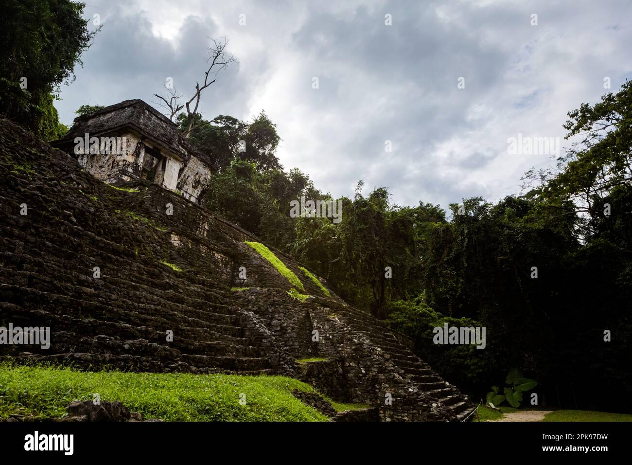 Beautiful pyramids in Palenque archeological site in Mexico. Vivid ...