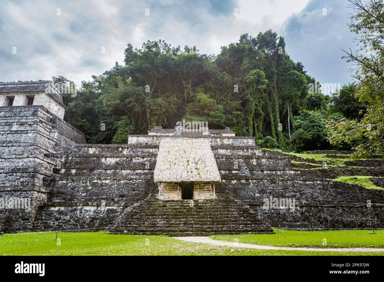 Beautiful pyramids in Palenque archeological site in Mexico. Vivid ...