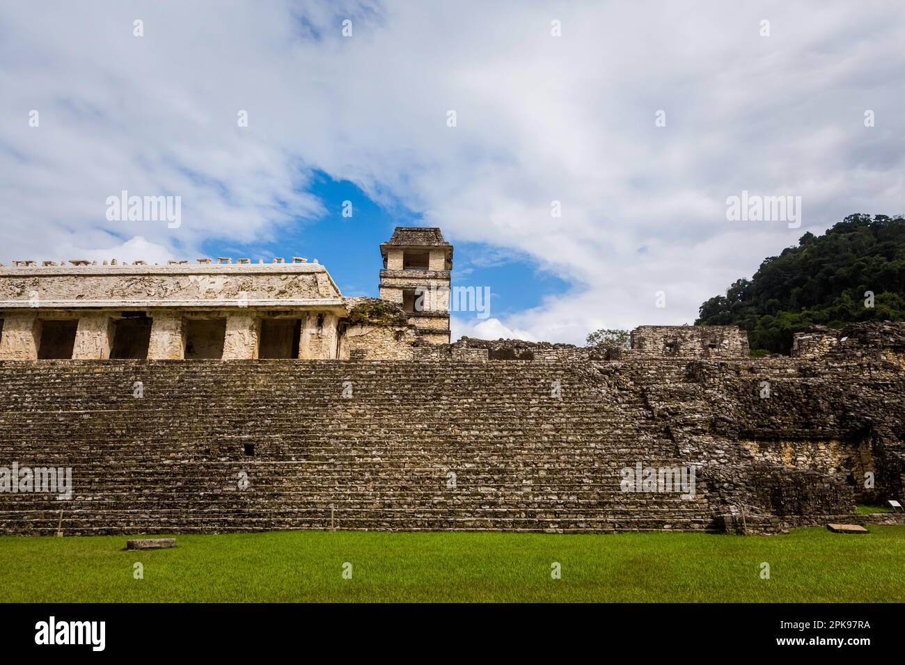 Beautiful pyramids in Palenque archeological site in Mexico. Vivid ...