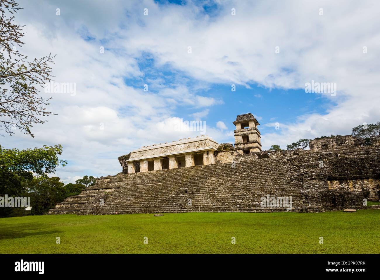 Beautiful pyramids in Palenque archeological site in Mexico. Vivid ...