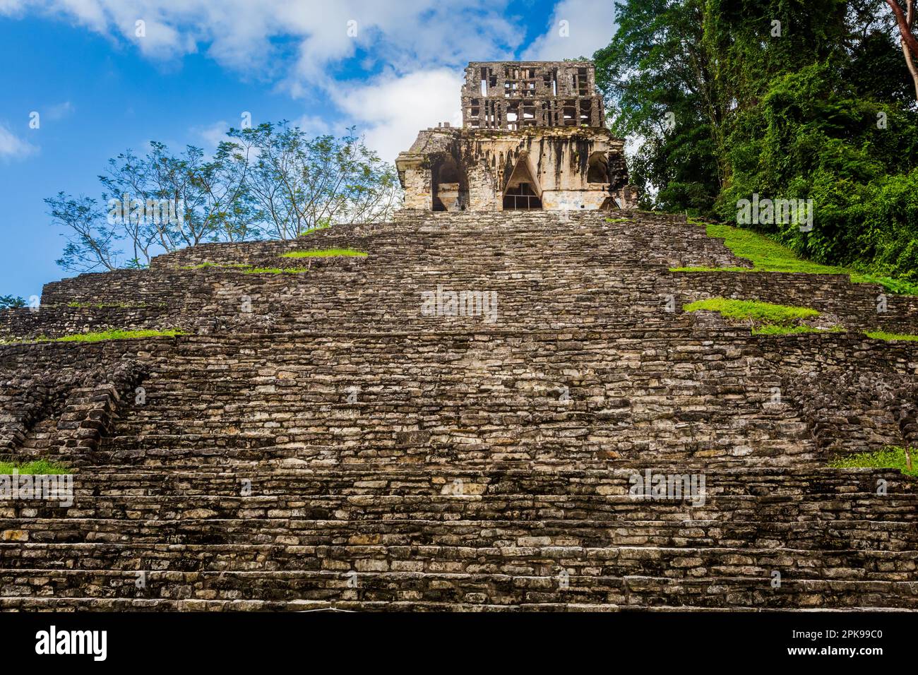 Beautiful pyramids in Palenque archeological site in Mexico. Vivid ...