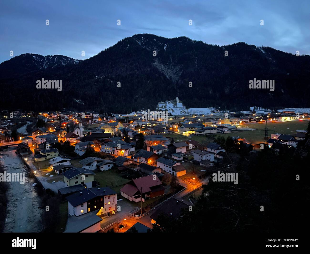 View from Calvary to Scharnitz, twilight, mountains, nature, activity ...