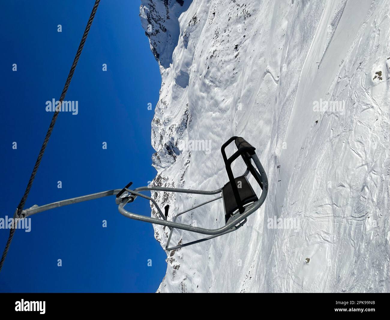 Double chairlift in Kappl ski resort, winter landscape, ski slopes ...