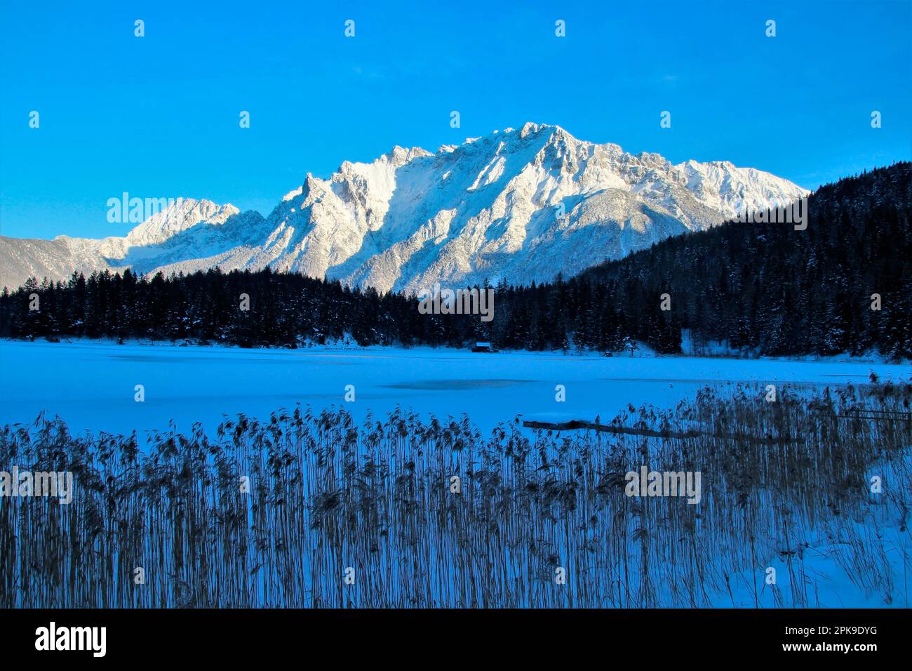 Winter hike to the Lautersee, near Mittenwald, Europe, Germany, Bavaria ...