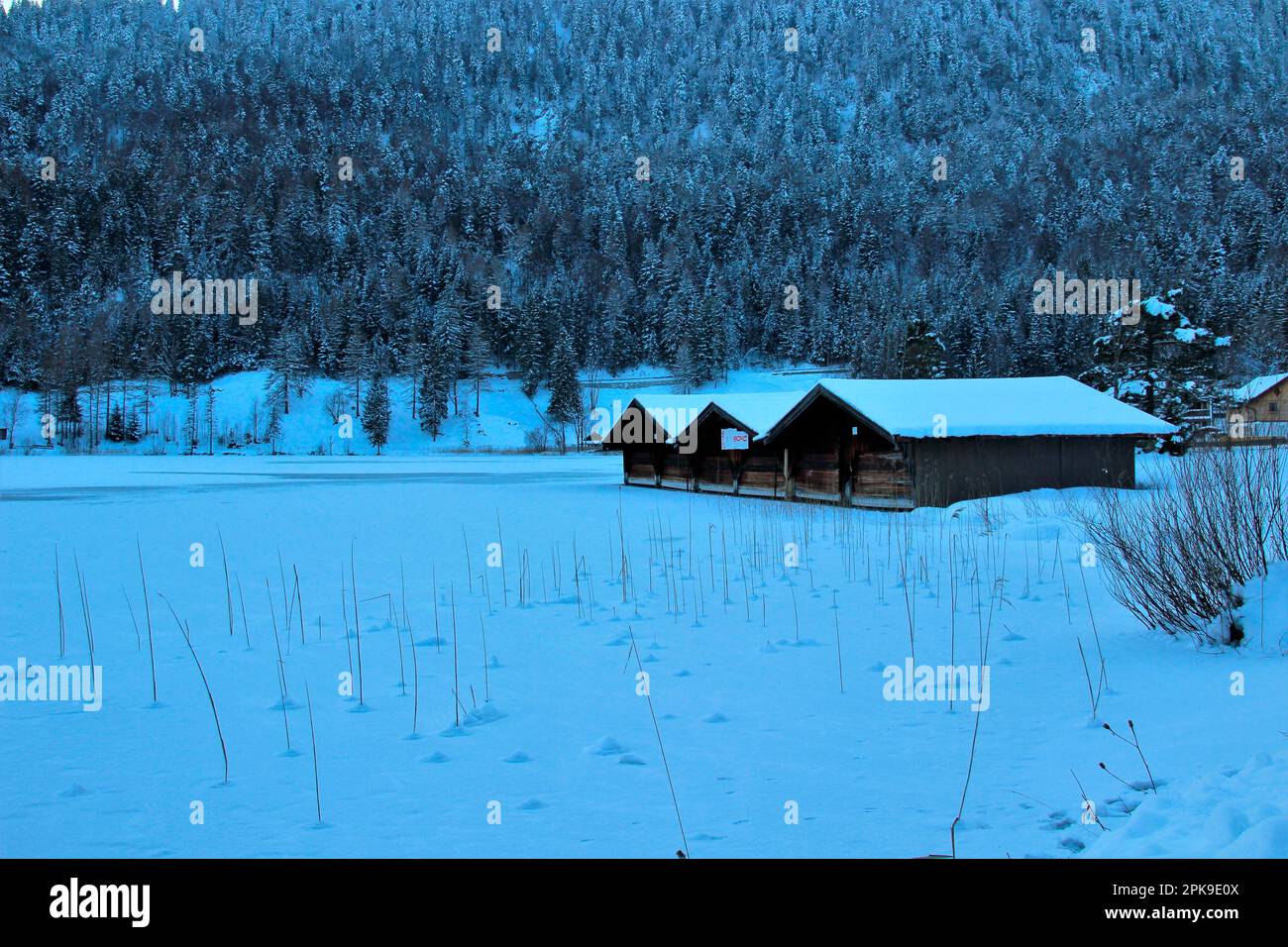 Winter hike to the Lautersee, near Mittenwald, Europe, Germany, Bavaria ...