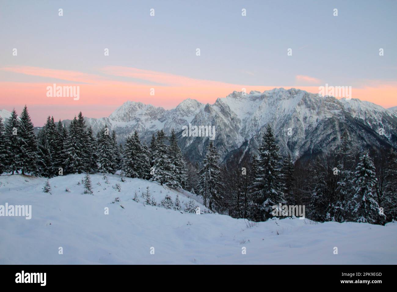 Winter hike to Kranzberg, near Mittenwald, Europe, Germany, Bavaria ...