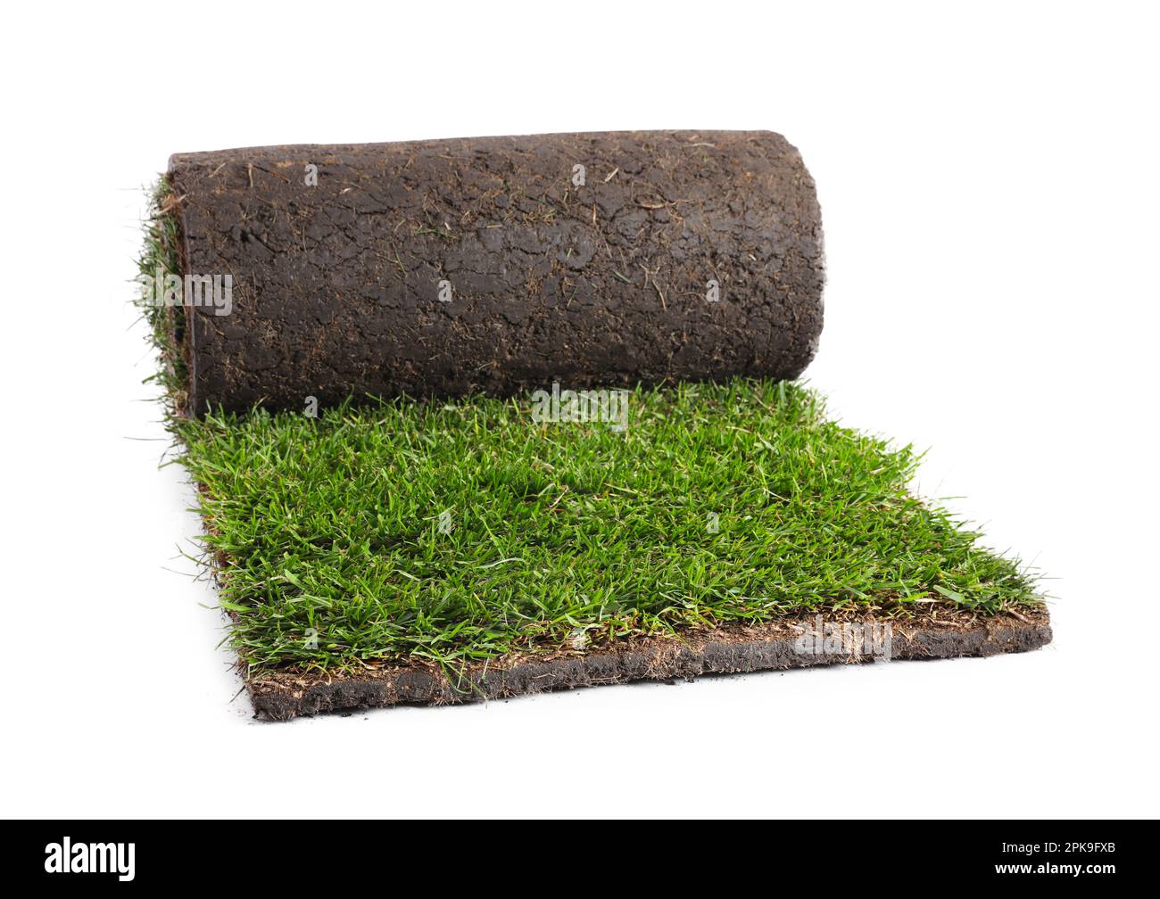 Rolled sod with grass on white background Stock Photo - Alamy