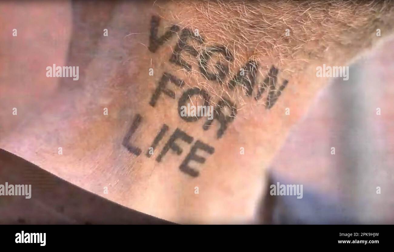 PUNK ROCK VEGAN MOVIE, 'Vegan for life' tattoo, 2023. © Little Walnut ...