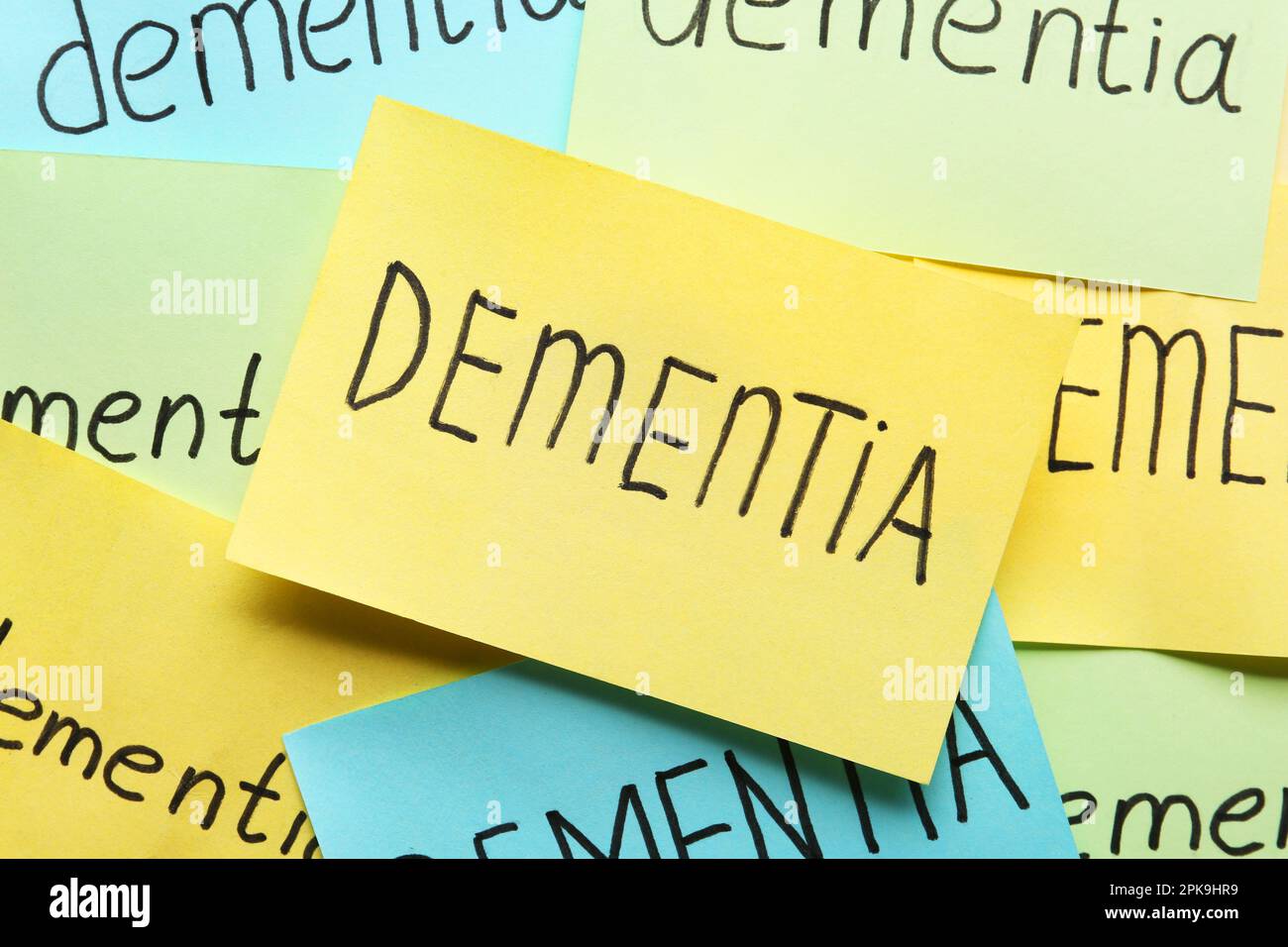 Paper notes with word Dementia as background, top view Stock Photo - Alamy