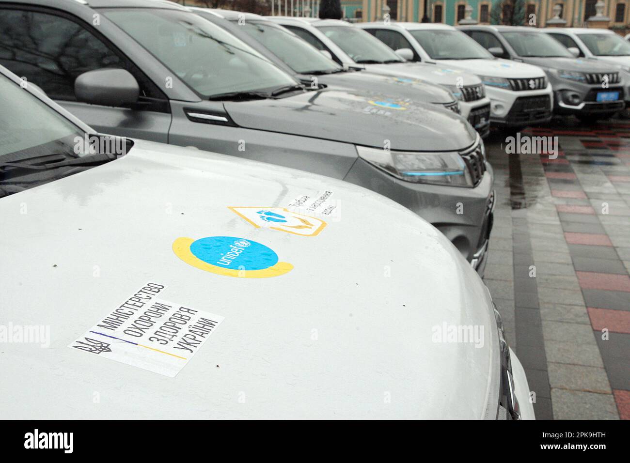 KYIV, UKRAINE - APRIL 6, 2023 - Some of the 70 vehicles conveyed by ...