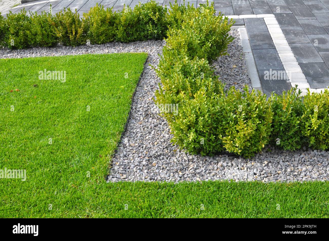 Fragments of modern design from landscaping in the garden, park, square ...