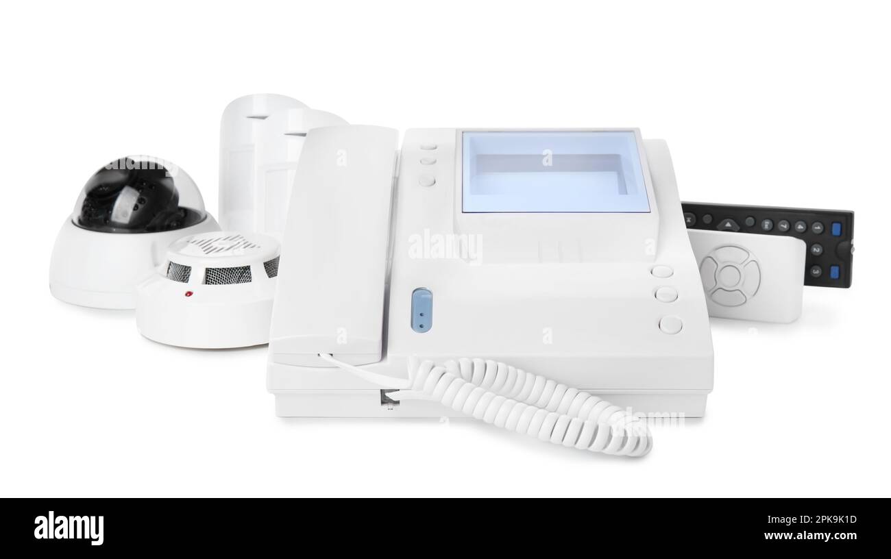 CCTV camera, remote controls, intercom, smoke and movement detectors on ...