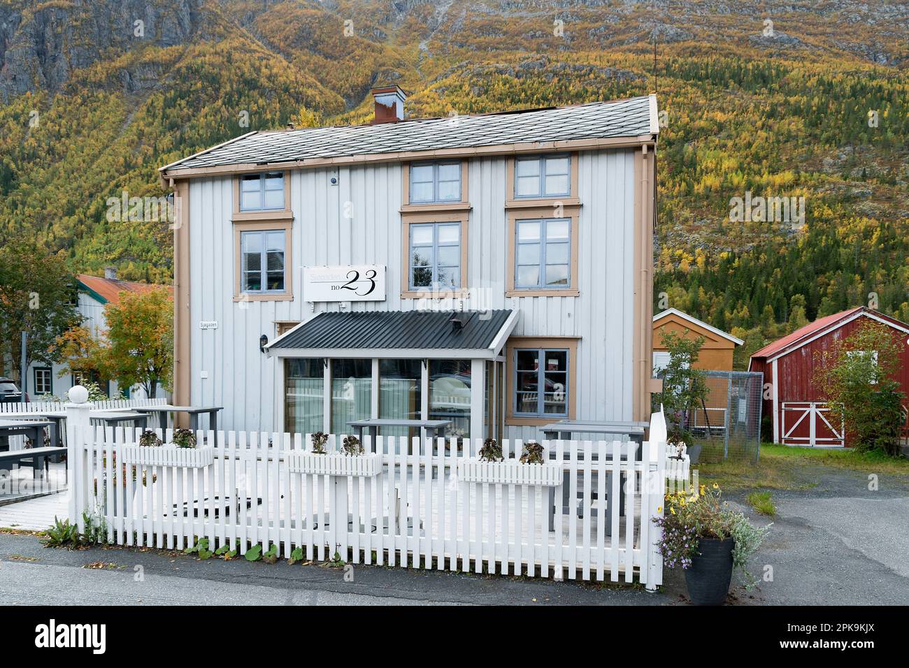 Norway, Mosjoen, historical Sjogata, typical wooden house Stock Photo ...