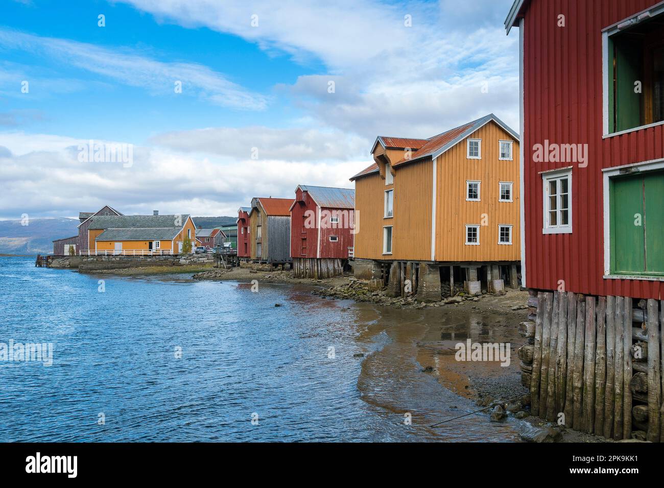 Norway, Mosjoen, town by Vefsnfjord, historical wooden houses Stock ...