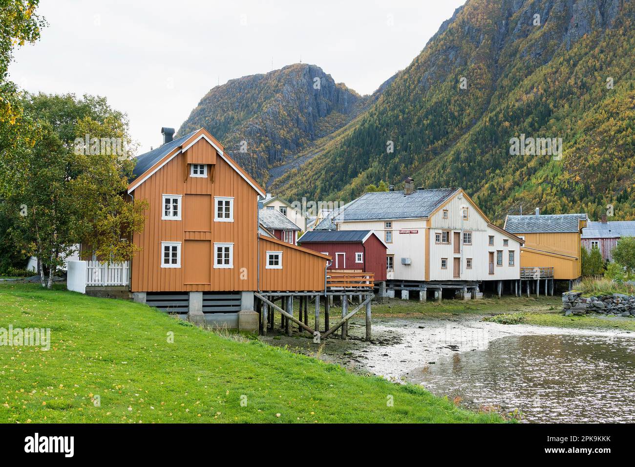 Norway, Mosjoen, town by Vefsnfjord, historical wooden houses Stock ...