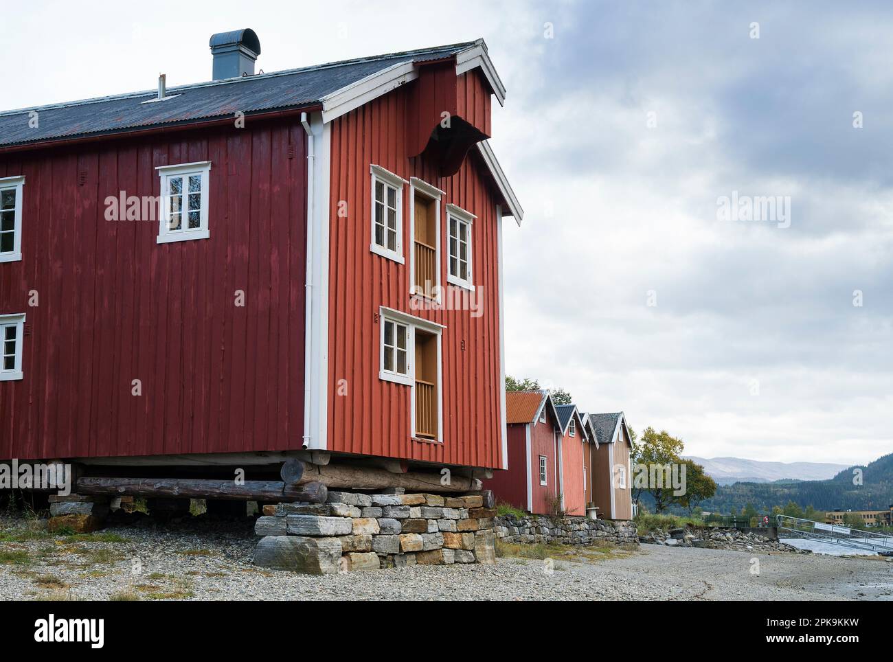 Norway, Mosjoen, town by Vefsnfjord, historical wooden houses Stock ...