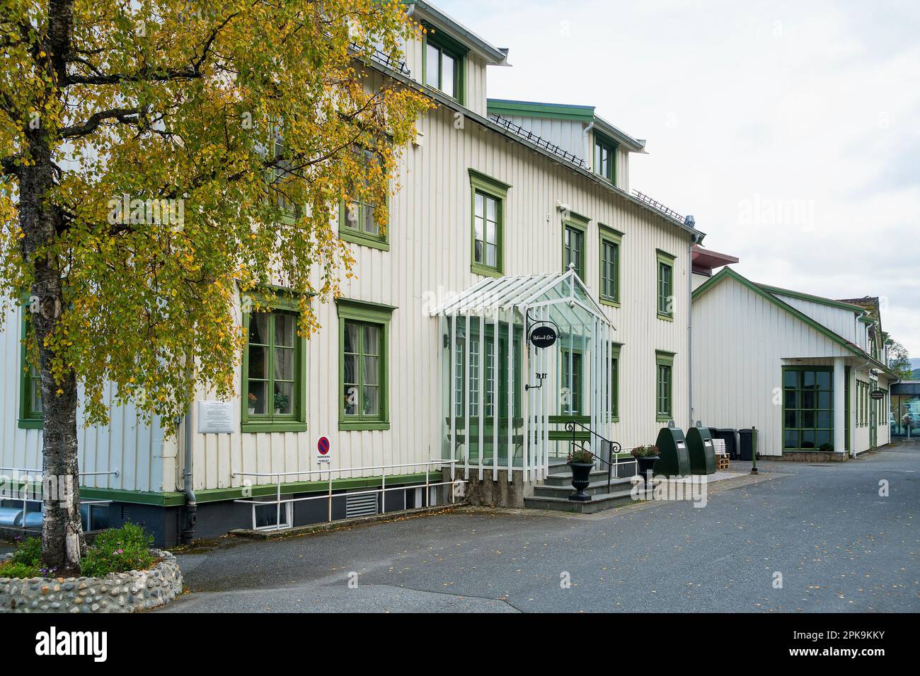 Norway, Mosjoen, Fru Haugans Hotel, typical wooden house Stock Photo ...